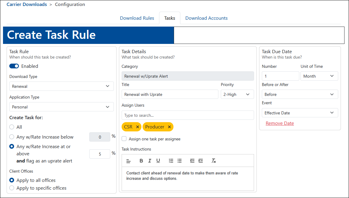 Simplifying Task Creation in HawkSoft